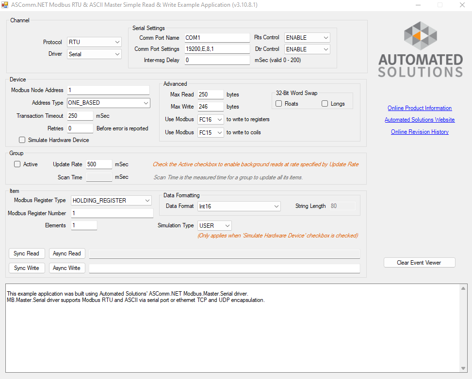 Modbus Software Modbus RTU ASCII Master Driver